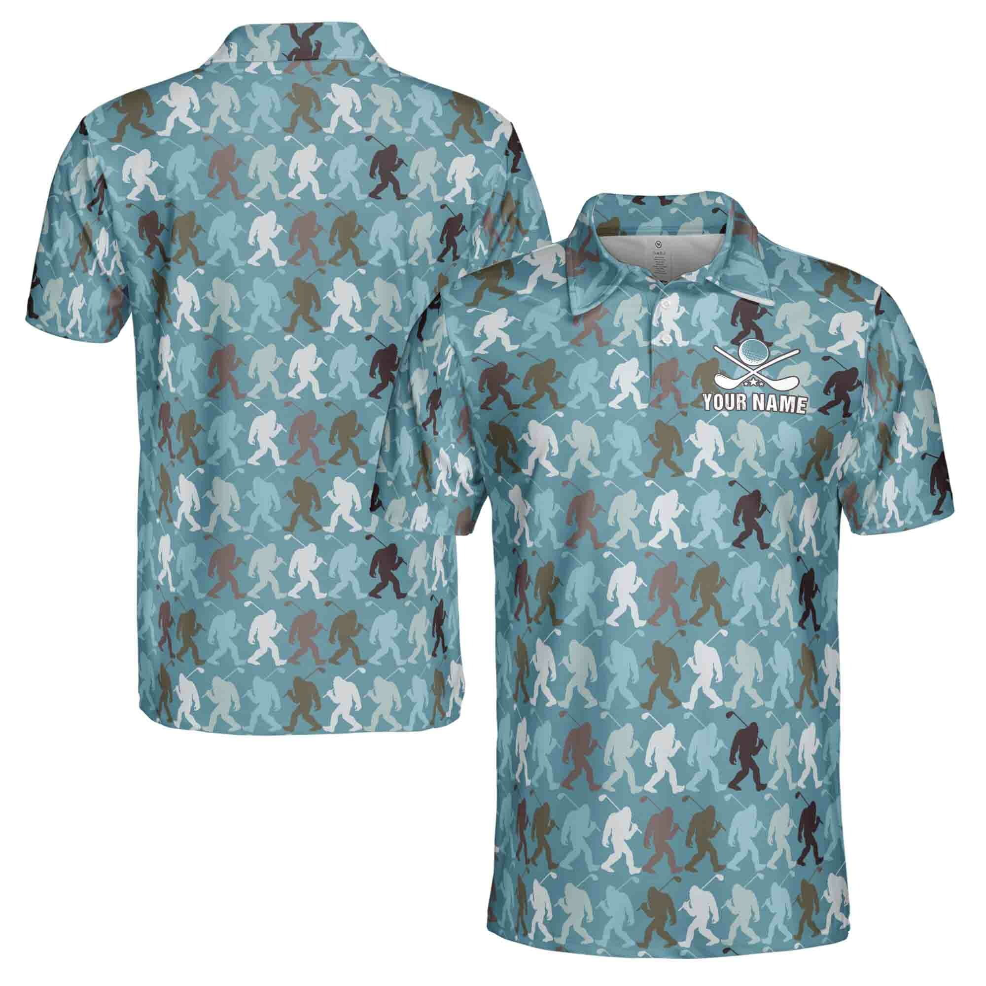 Bigfoot Silhouette Golf Pattern Custom Golf Men's Polo Shirt S-5XL ...