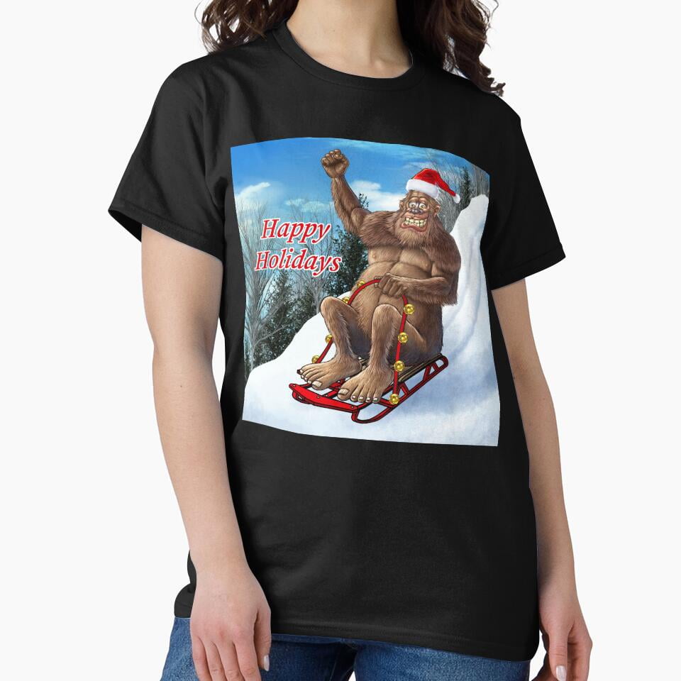 Bigfoot Sledding Down A Snowy Hill Winter Adventure Scene Graphic ...