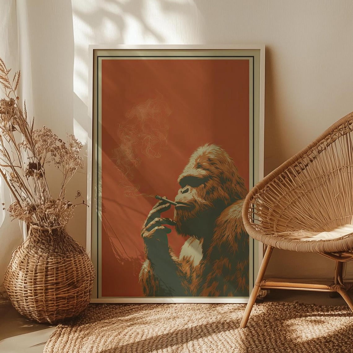 Bigfoot Smoking Cigarette Vintage Retro Hunting Cabin Decor Hunter ...