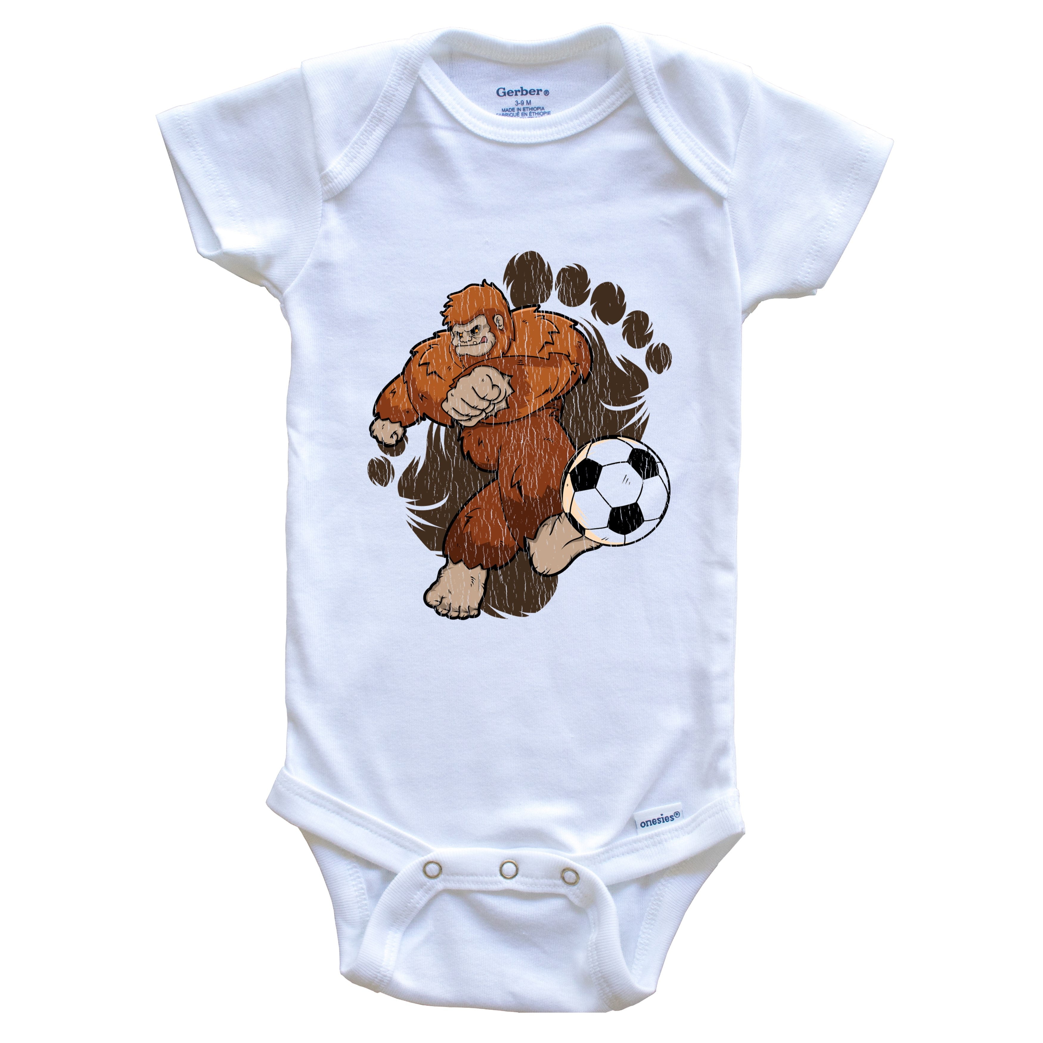 Bigfoot Soccer Baby Bodysuit - Sasquatch Kicking Soccer Ball Baby ...