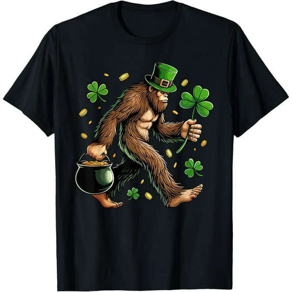 Bigfoot St Patricks Day Funny Sasquatch Saint Paddys Irish T-Shirt Tops ...