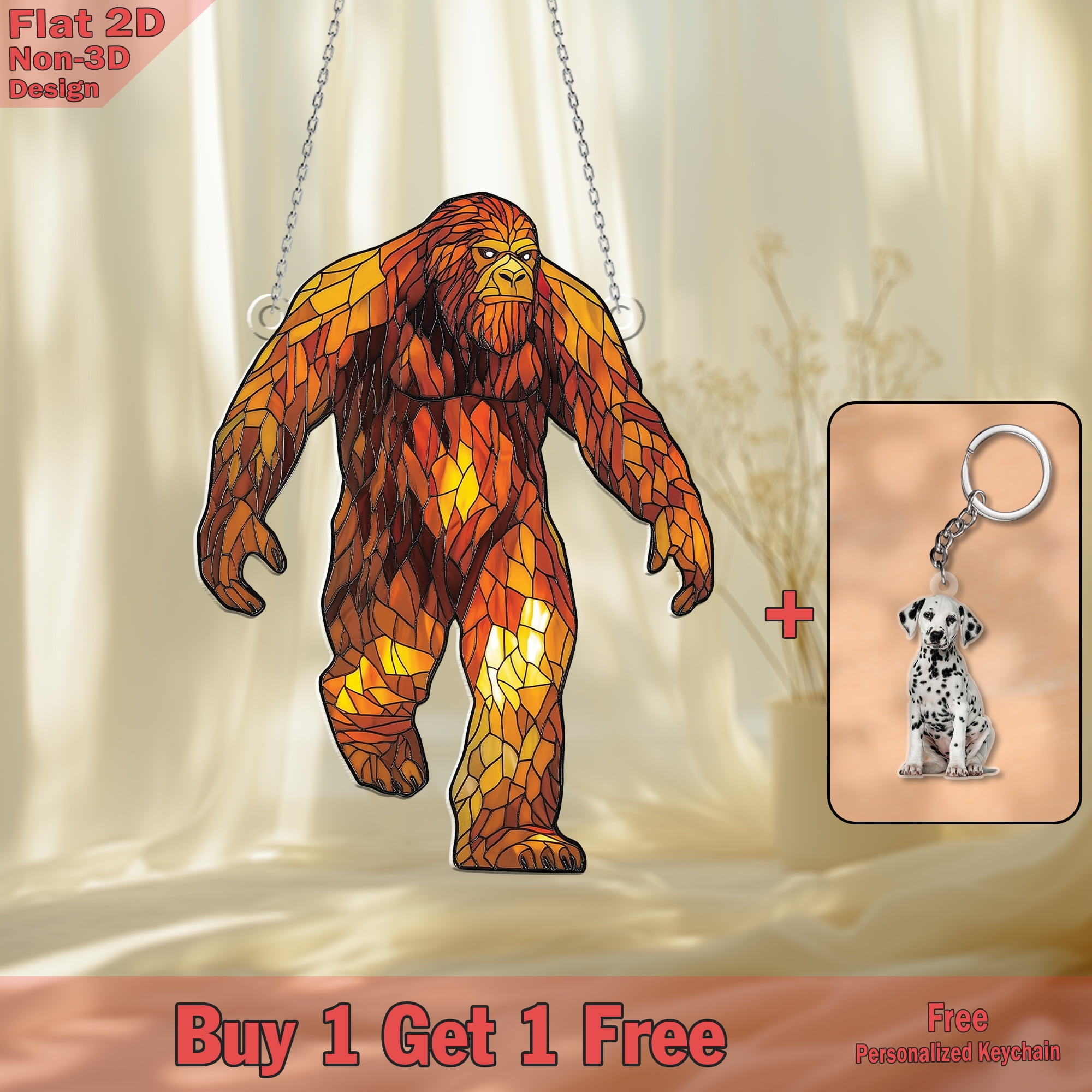 Bigfoot Stained Glass Effect Acrylic Window Hanging – Unique Sasquatch Sun Catcher for Home ...
