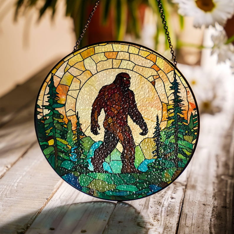 Bigfoot Stained Glass Sun Catcher Sasquatch LightCatcher Cryptid Window Hanging Home Decoration ...