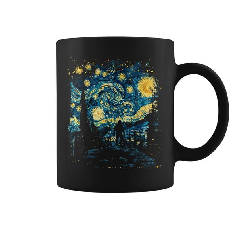 Bigfoot Starry Night Sasquatch Van Gogh Sky Painting Coffee Mugs ...