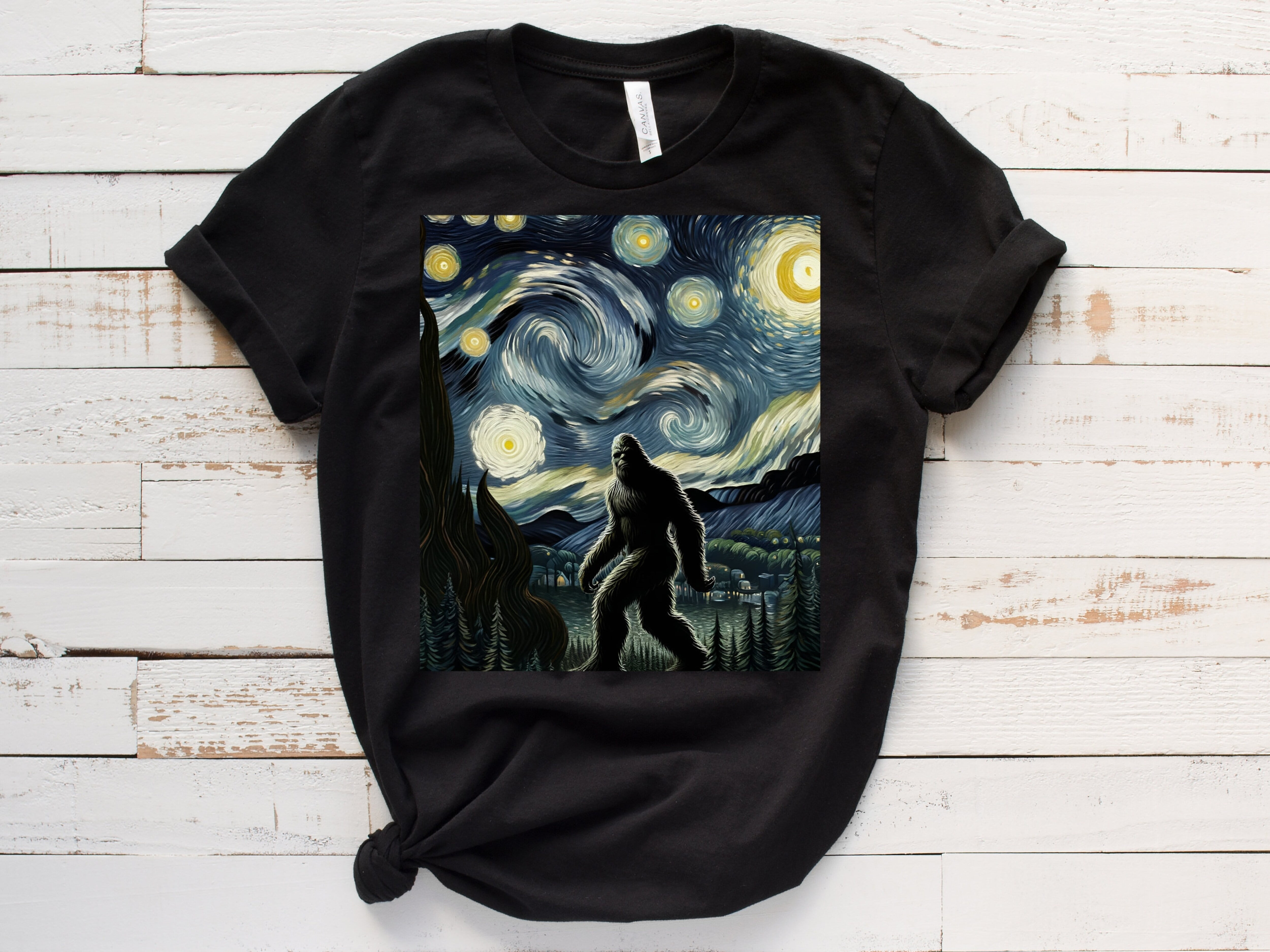 Bigfoot Starry Night Shirt, Sasquatch Van Gogh Shirt, Sasquatch Starry ...