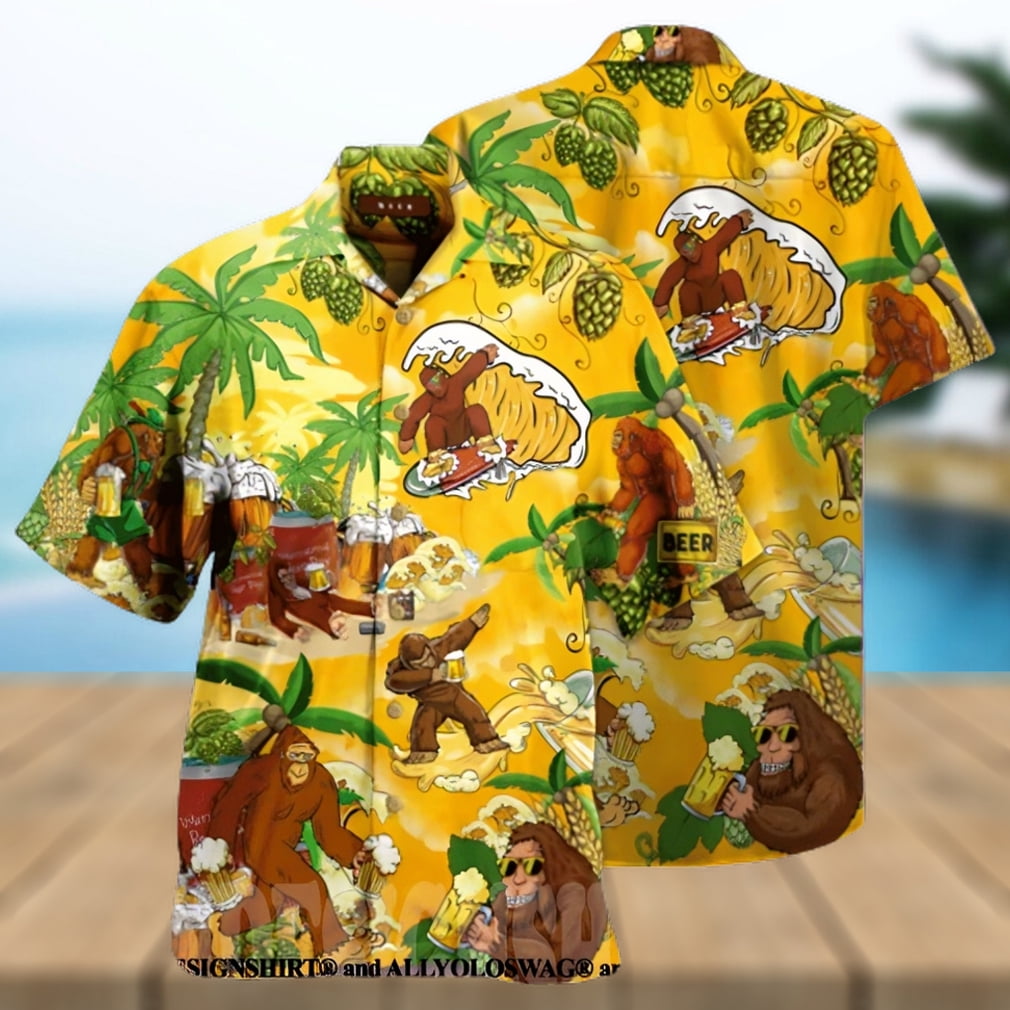 Bigfoot Summer Beer Beach All Over Print Hawaiian Shirt Yellow ...