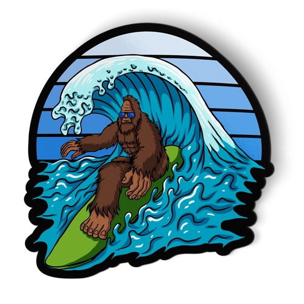 Bigfoot Surfer Dude Surfing - 5" Magnet for Car Locker Refrigerator ...