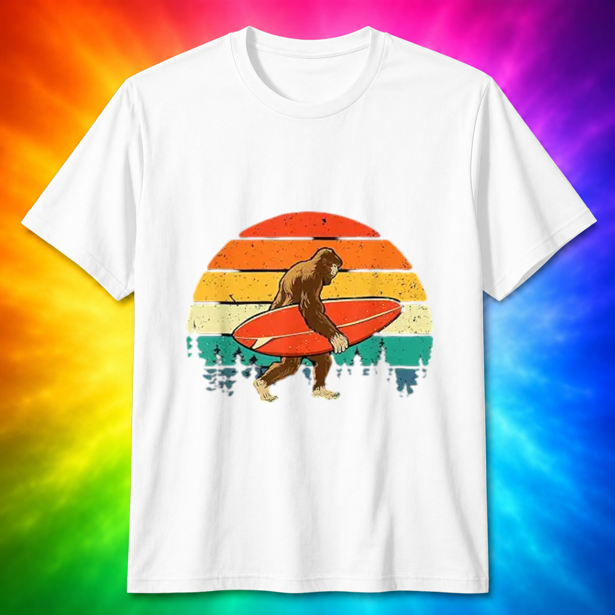 Bigfoot Surfer Retro Mythical Creature Catching Waves Unisex T-shirt, S ...