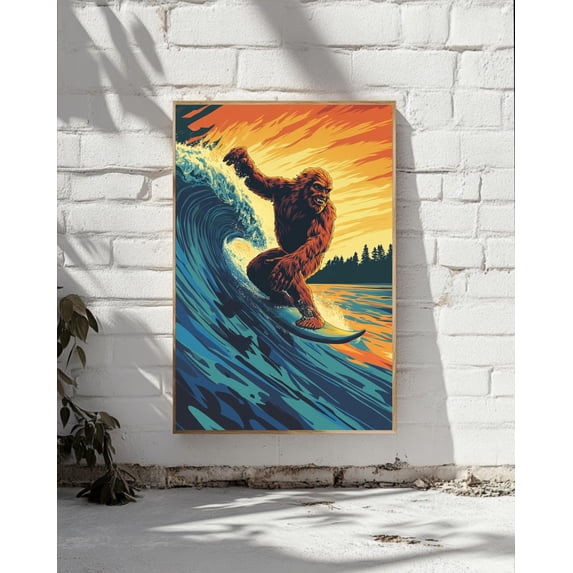 Bigfoot Surfing Wave Art Print, Retro 70s Beach Decor Poster Vintage ...