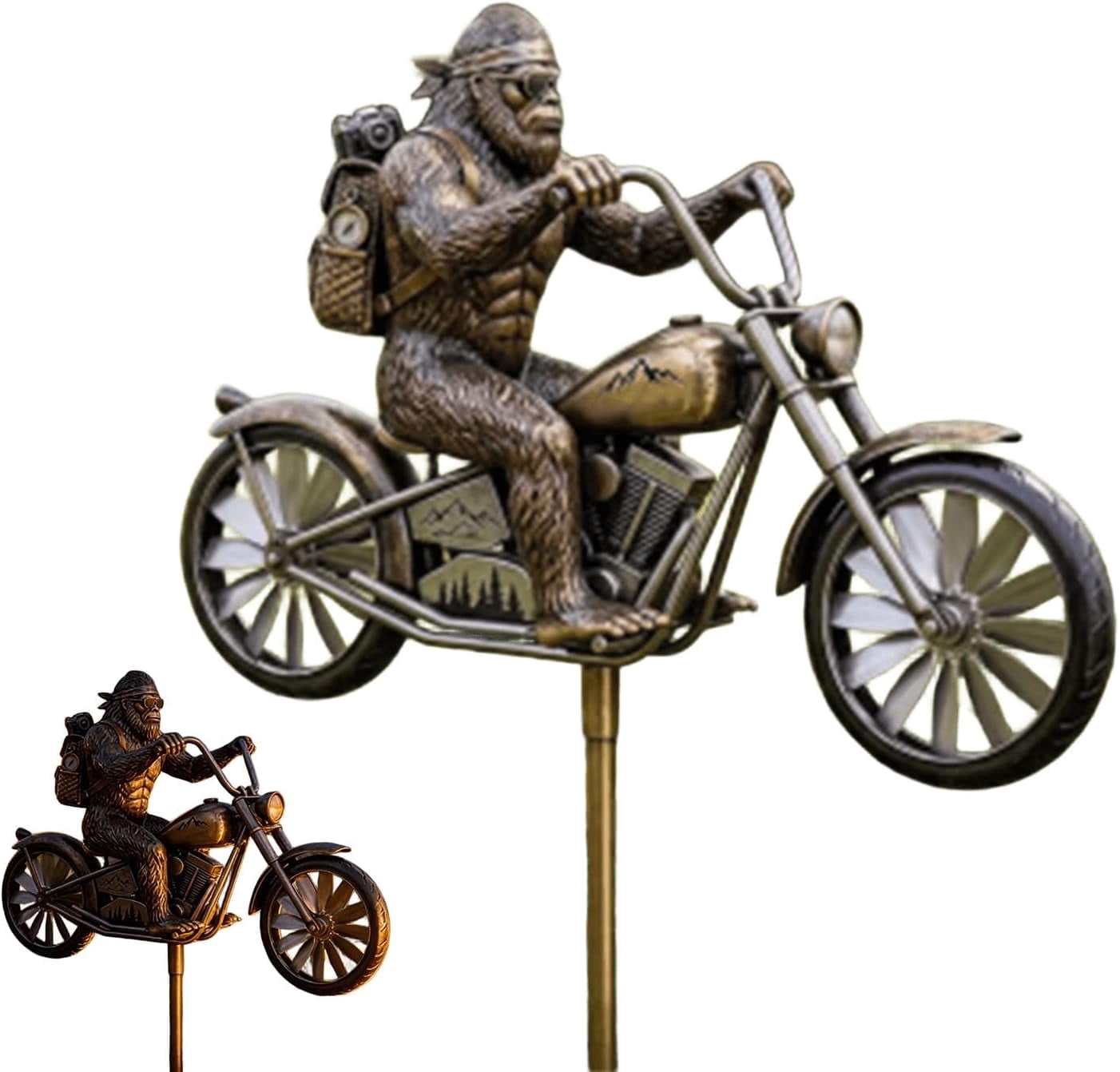 Bigfoot Riding Motorcycle Metal Wind Spinner, Garden Art with Whirligig ...