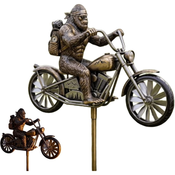 Bigfoot Riding Motorcycle Metal Wind Spinner, Garden Art with Whirligig ...