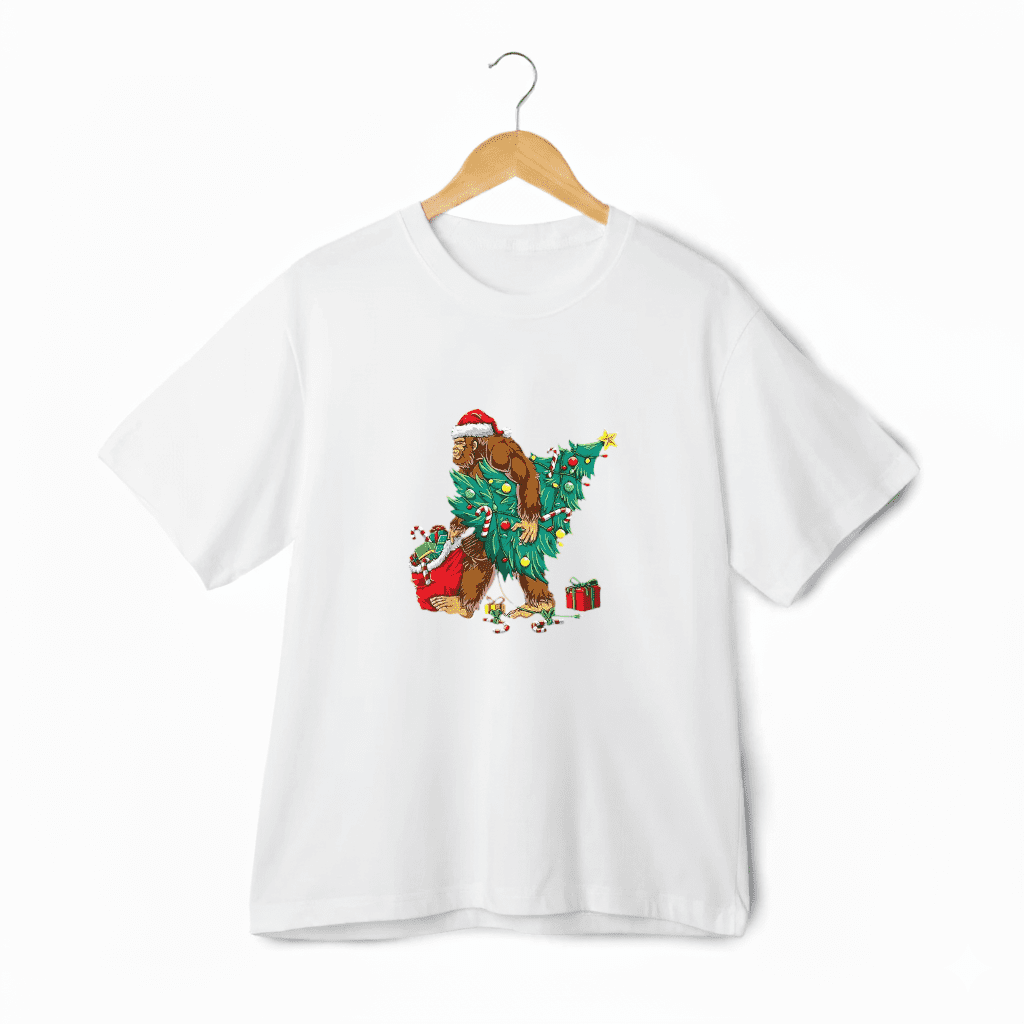 Bigfoot Tree Lights Christmas Festive Cozy Woodland Winter Art Unisex T ...