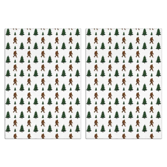 Bigfoot and Tree White Pattern Kitchen Towels Set Of 2, Microfiber ...