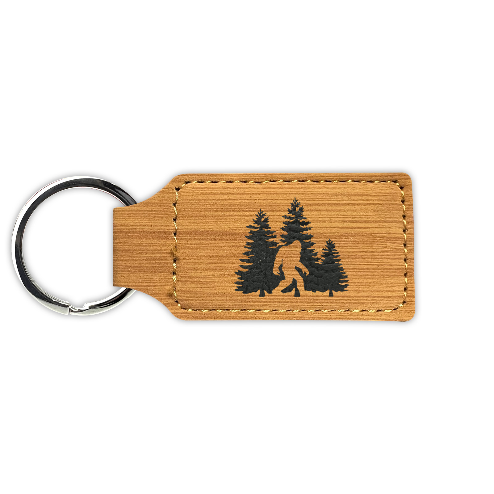 Bigfoot Trees Forest Keychain Leatherette Rectangle - Laser Engraved ...