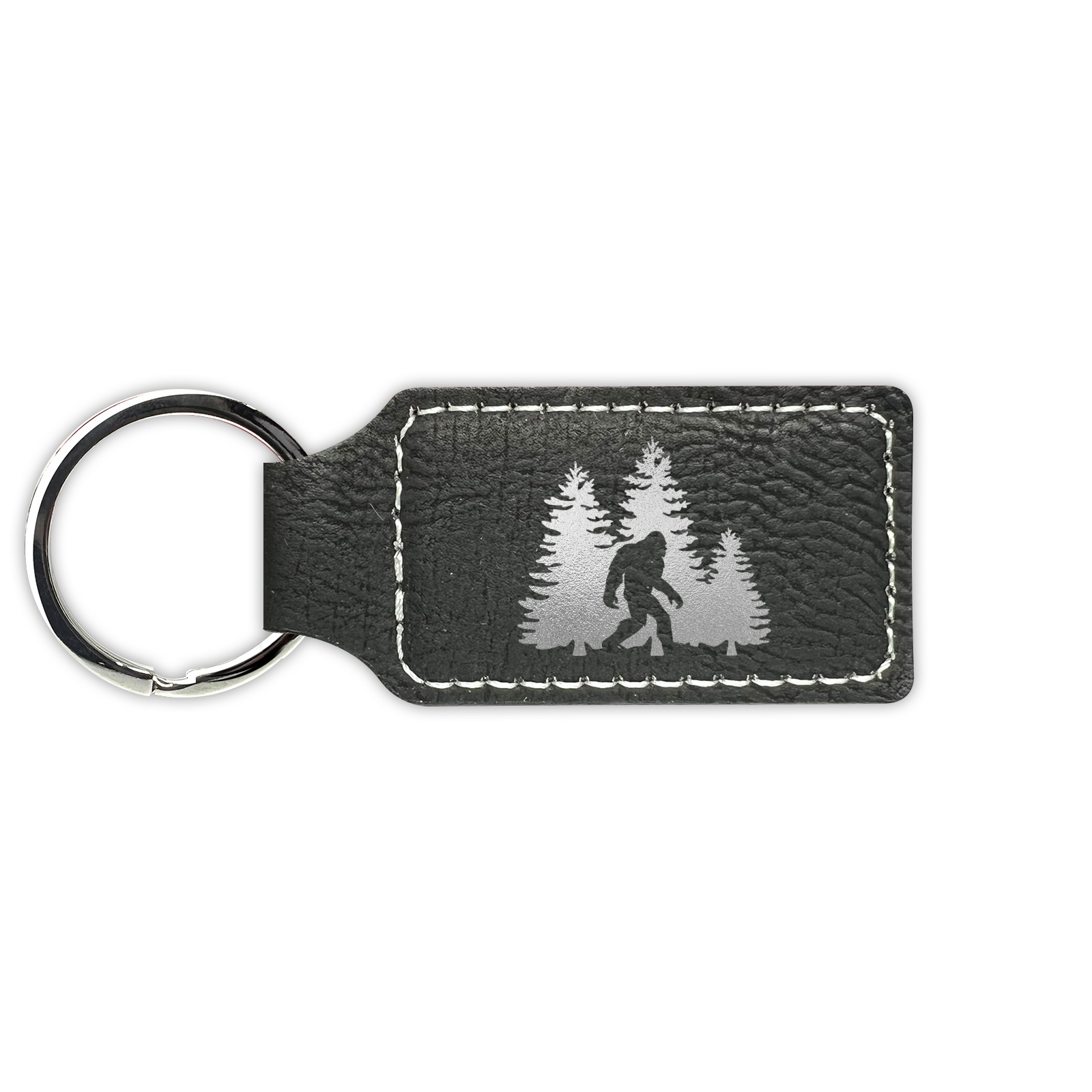 Bigfoot Trees Forest Keychain Leatherette Rectangle - Laser Engraved ...