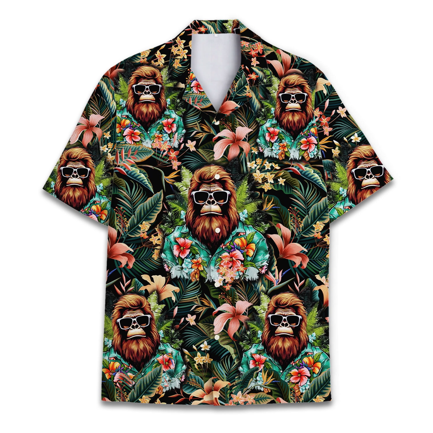 Bigfoot Tropical Hawaiian Shirt For Men Aloha Sasquatch Mens Hawaiian Shirts Casual Short Sleeve ...