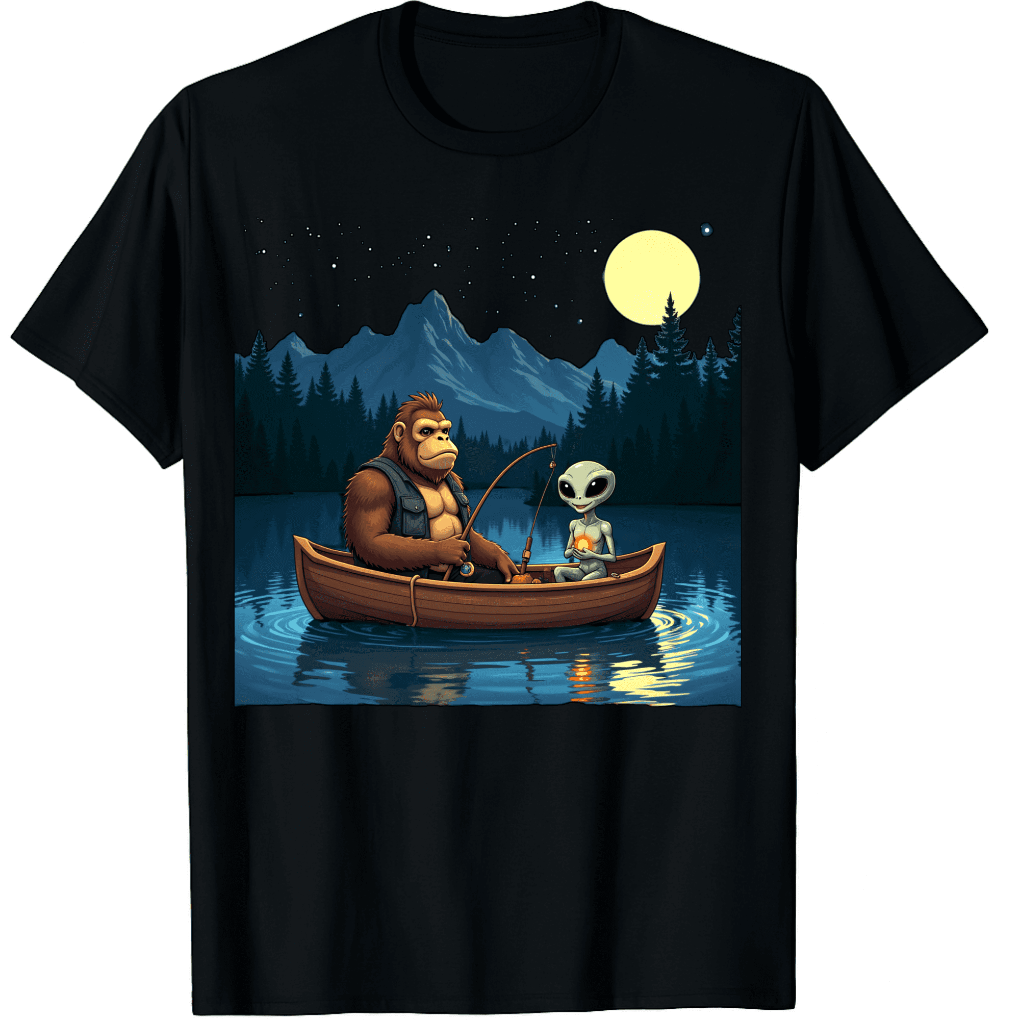 Bigfoot Tshirt Sasquatch Alien Fishing Conspiracy Funny Meme Graphic ...