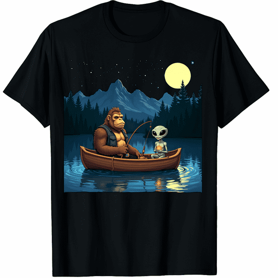 Bigfoot Tshirt Sasquatch Alien Fishing Conspiracy Funny Meme Graphic ...