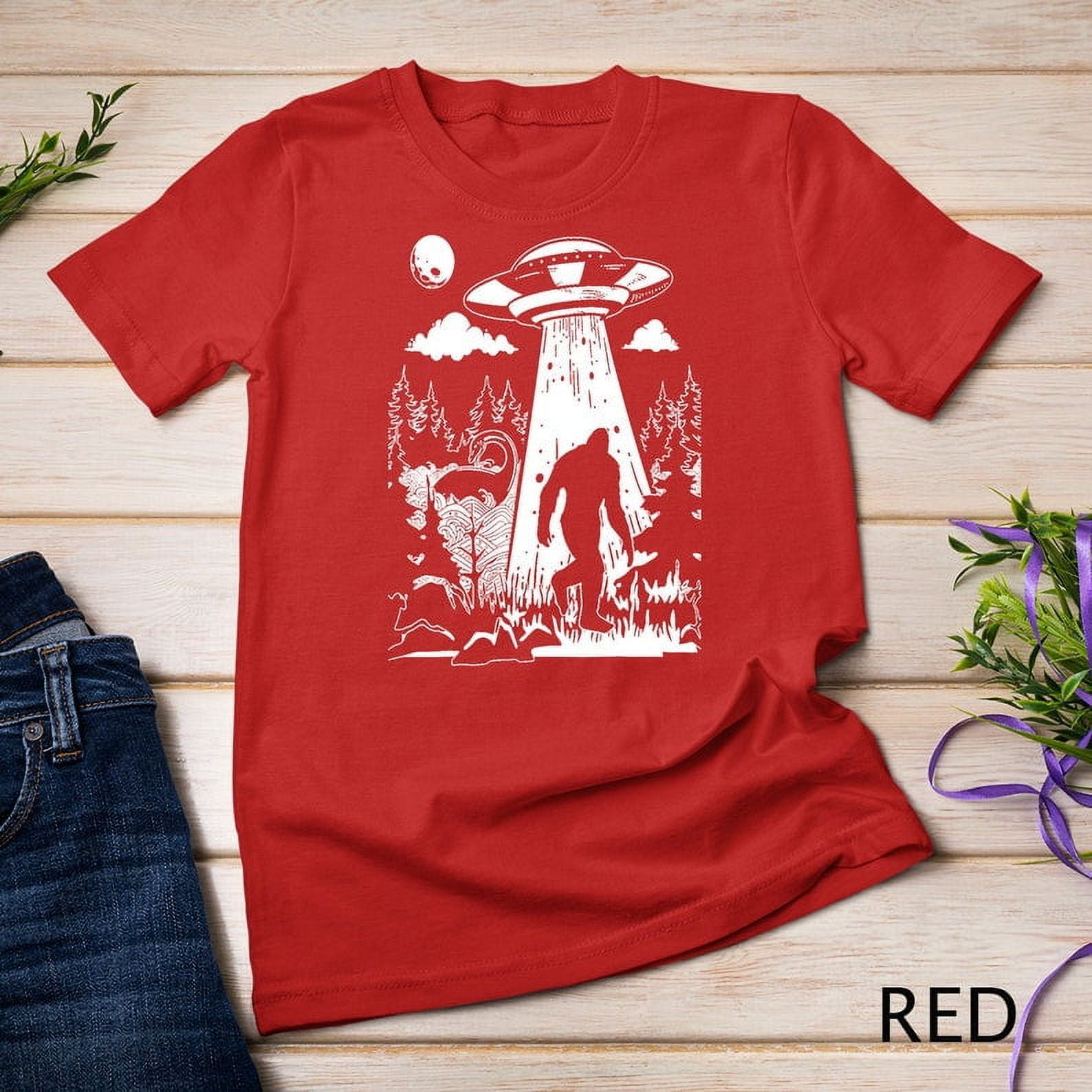 Bigfoot UFO Abduction Sasquatch Aliens Loch Ness Monster T-Shirt ...