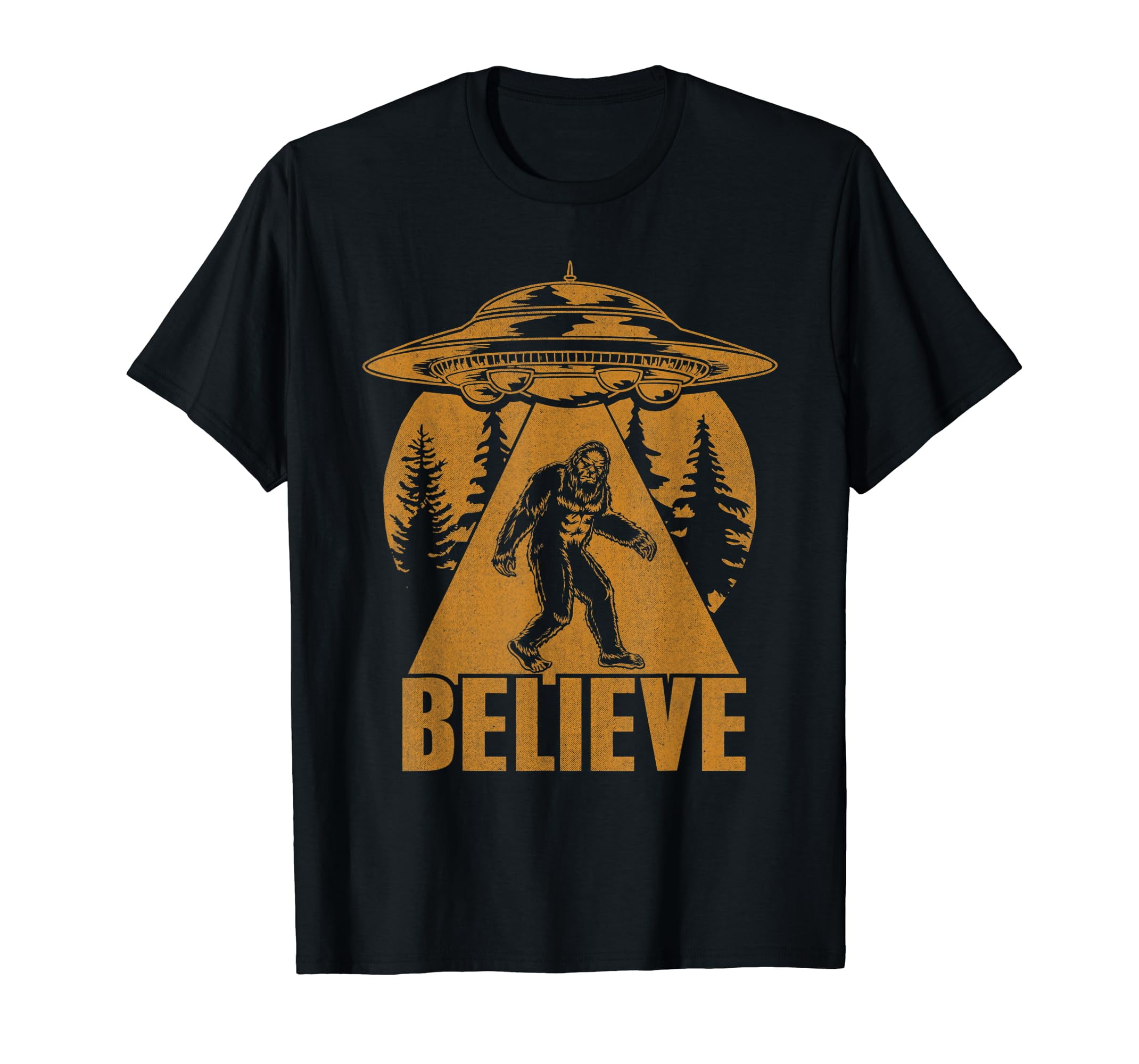 Bigfoot UFO Aliens Shirt BELIEVE Sasquatch Yeti Men Kids T-Shirt ...