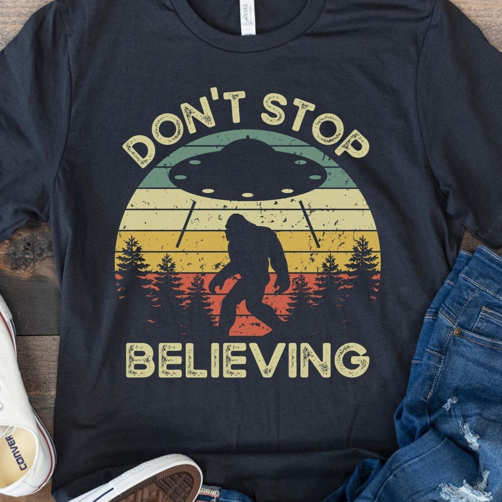 Bigfoot UFO Graphic Tee Retro Adventure Shirt - Walmart.com