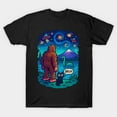 Bigfoot UFO Night Scene with Lake Monster and Cat Bruh Graphic Tee ...