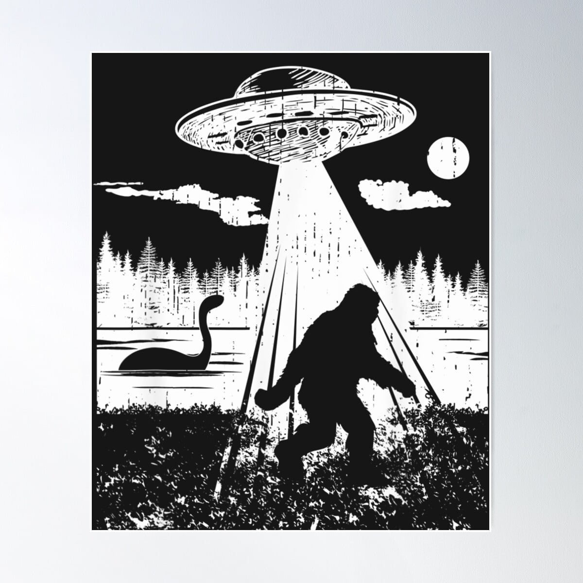 Bigfoot Ufo Abduction Funny Sasquatch Aliens Cryptozoology Poster Wall ...