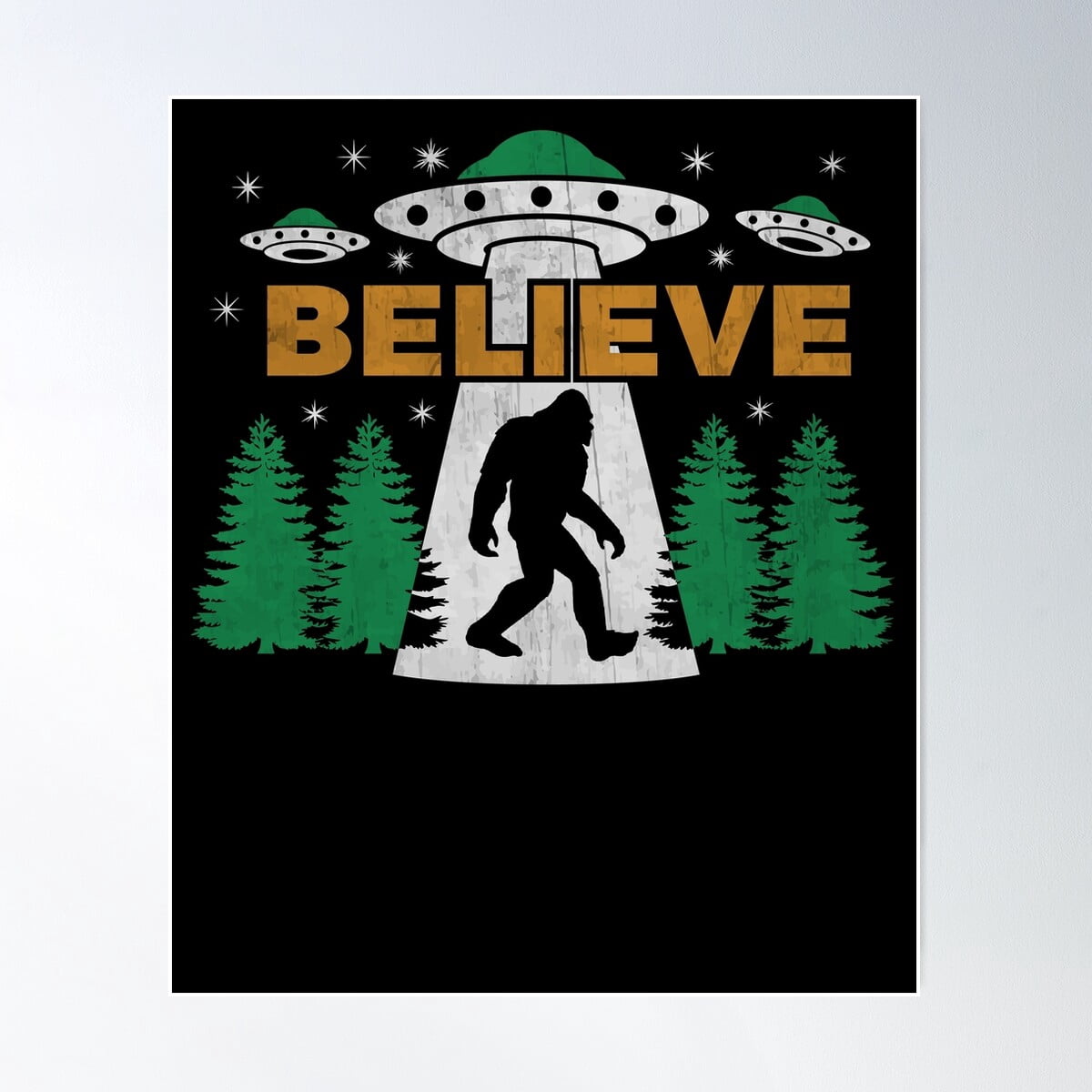 Bigfoot Ufo Aliens Believe Sasquatch Yeti Gift Poster Wall Art, Modern ...