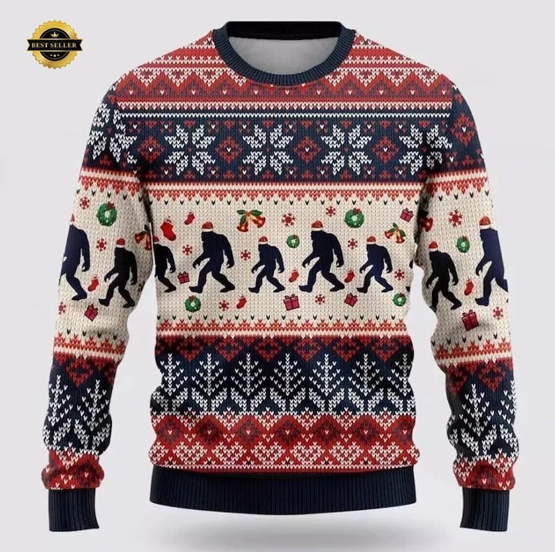 Bigfoot Ugly Christmas Sweater - Funny Sasquatch Holiday Sweater with ...