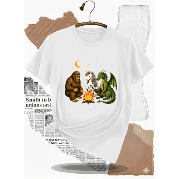 Bigfoot Unicorn Dragon Campfire Marshmallow Roasting T-Shirt, for men ...