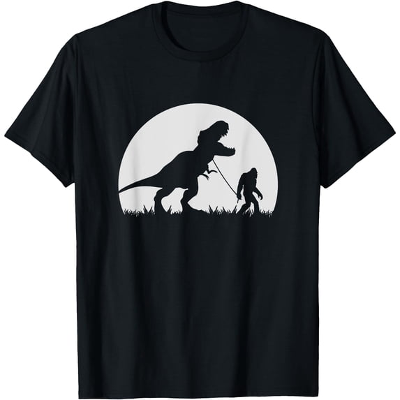 Bigfoot Walking His Pet T-Rex Dinosaur In The Moonlight T-Shirt ...