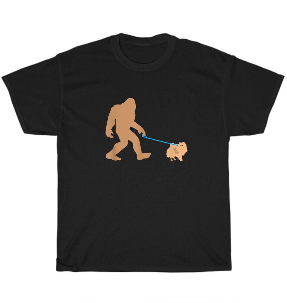 Bigfoot Walking Pomeranian Dog Walker Sasquatch Puppy T-Shirt Unisex ...