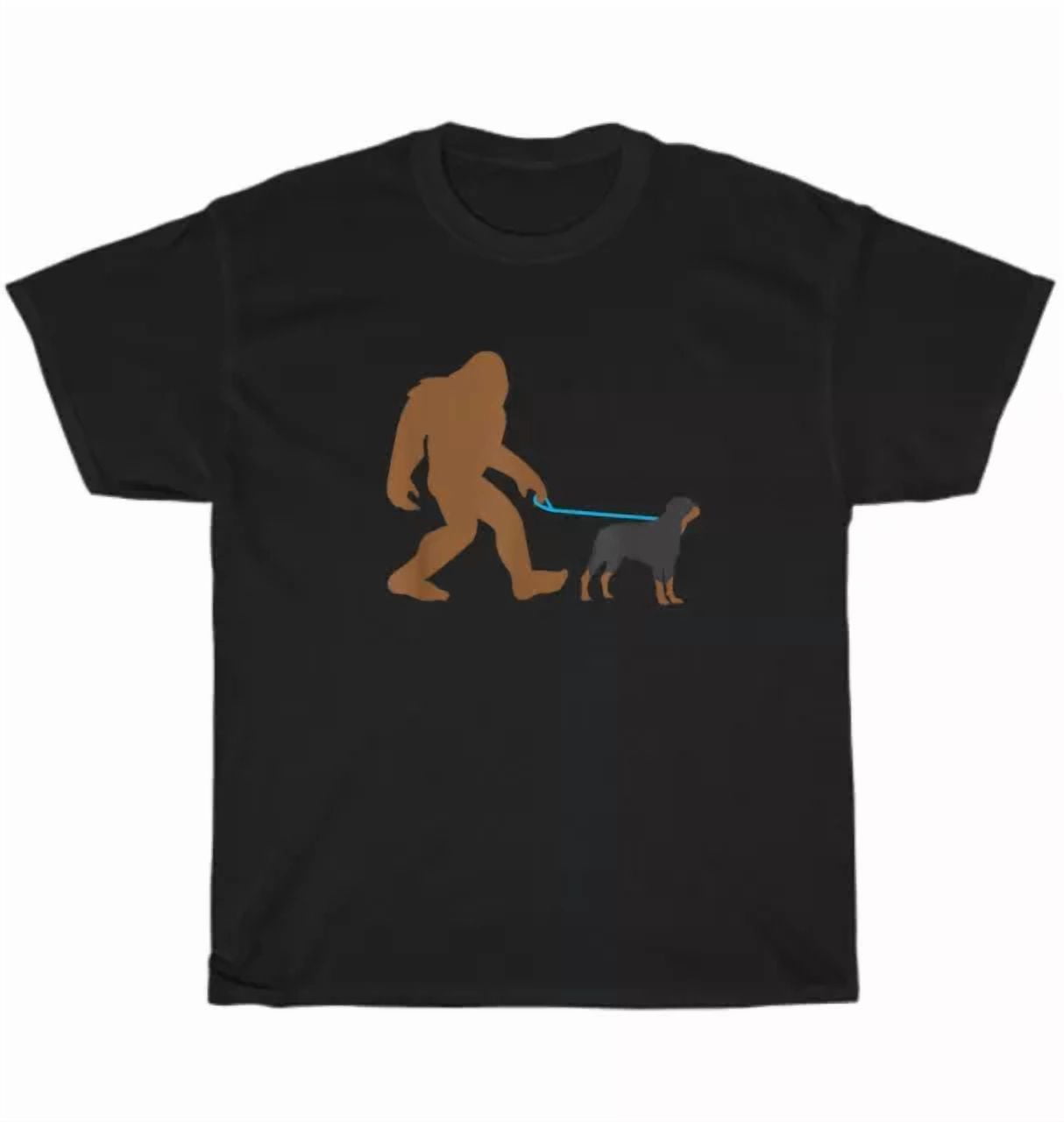Bigfoot Walking Rottweiler Dog Walker Sasquatch Puppy Lover T-Shirt ...