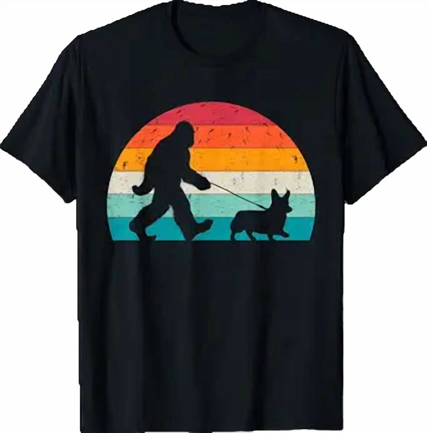 Bigfoot Walking a Dog Funny Corgi Lovers Dog Dad T-Shirt - Walmart.com