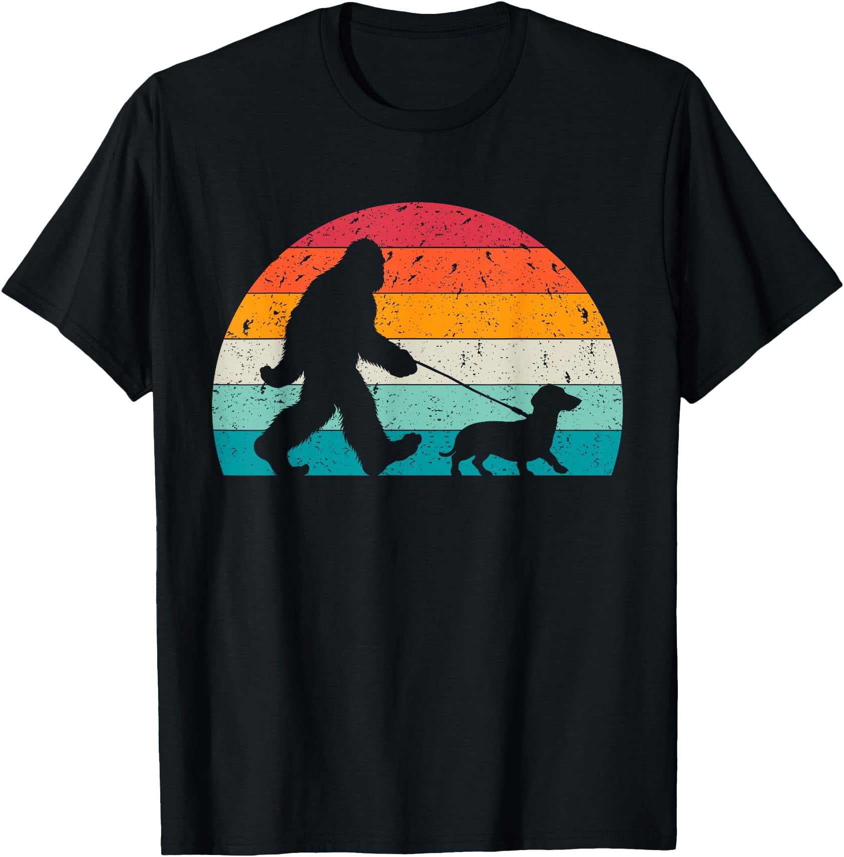 Bigfoot Walking a Dog Funny Dachshund Weiner Dog Dad Weenie Unisex T ...