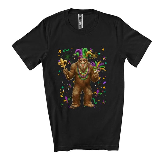 Bigfoot Wearing Mardi Gras Mask Beads; Humorous Mardi Gras Parade Group ...