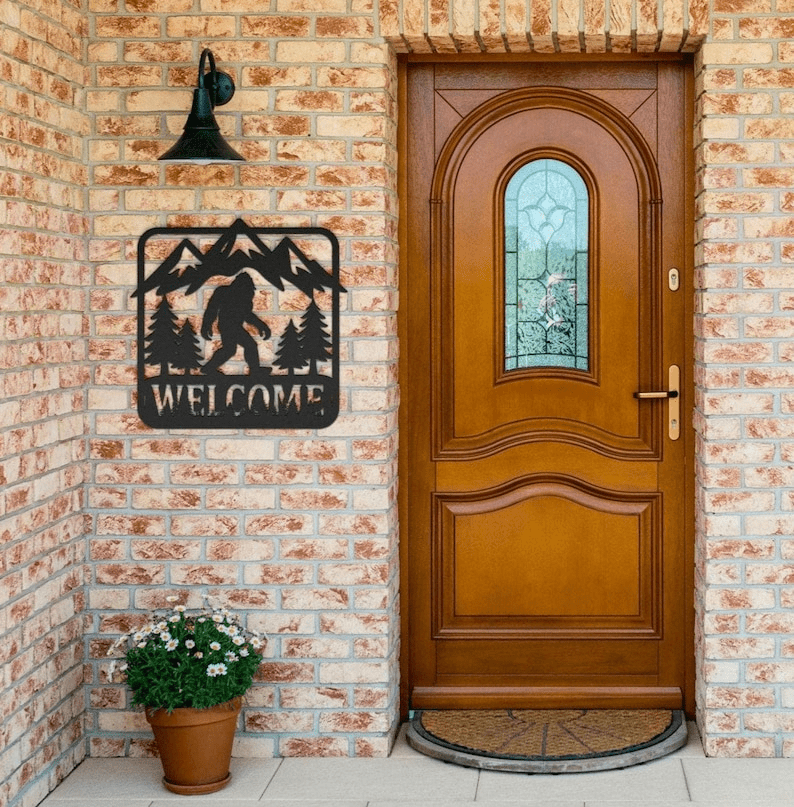 Bigfoot Welcome Sign Metal Wall Art, Rustic Cabin Porch Sasquatch Decor ...