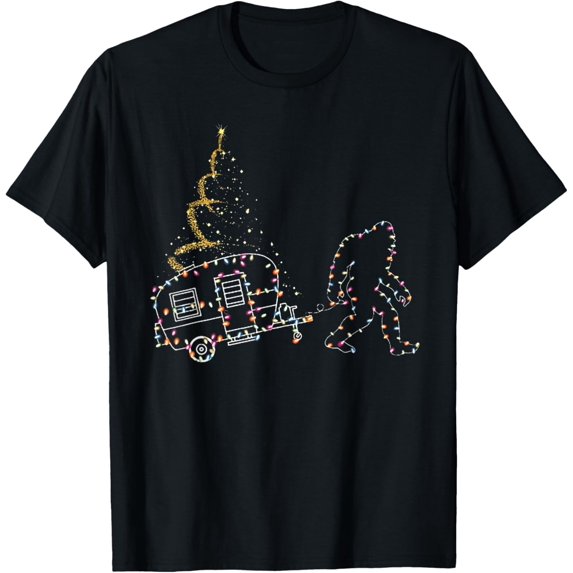 Bigfoot With Camping Car Light Christmas T-ShirtMen's and women's gift ...