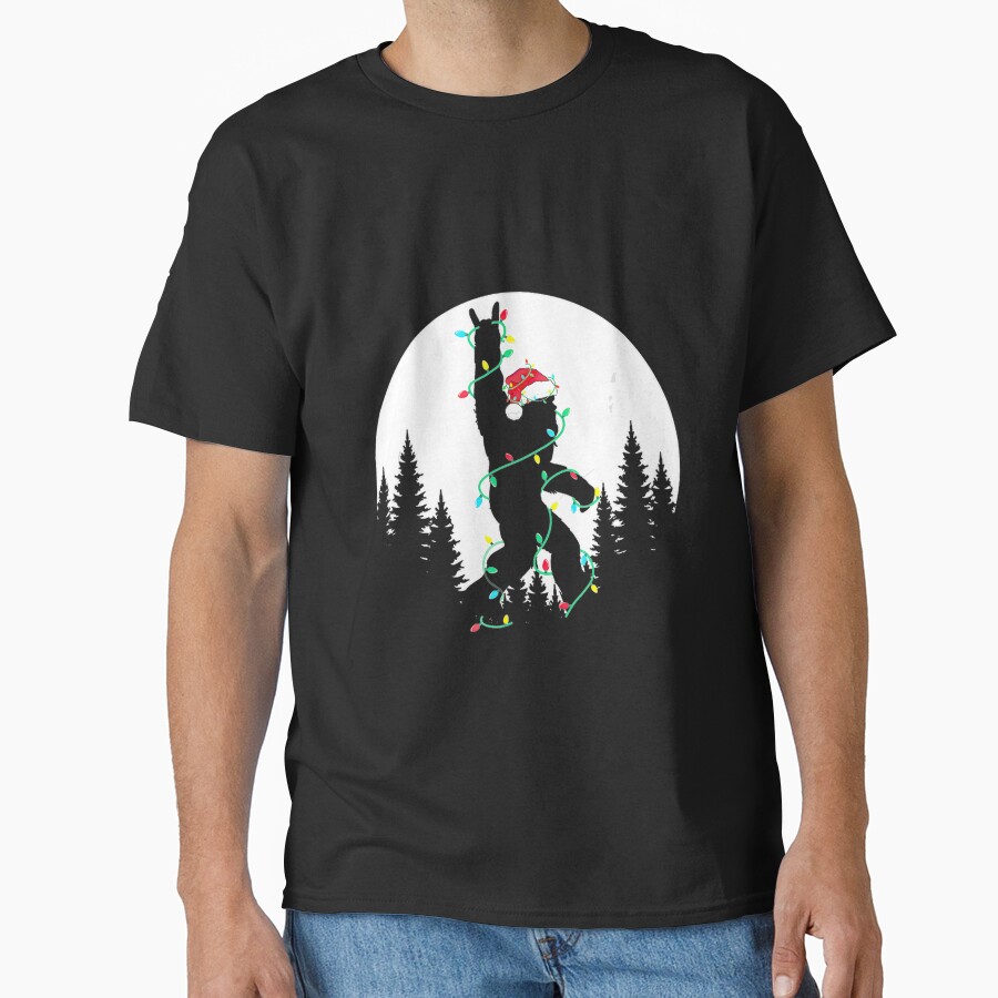 Bigfoot With Christmas Lights Funny Bigfoot Xmas Design By Merch For ...