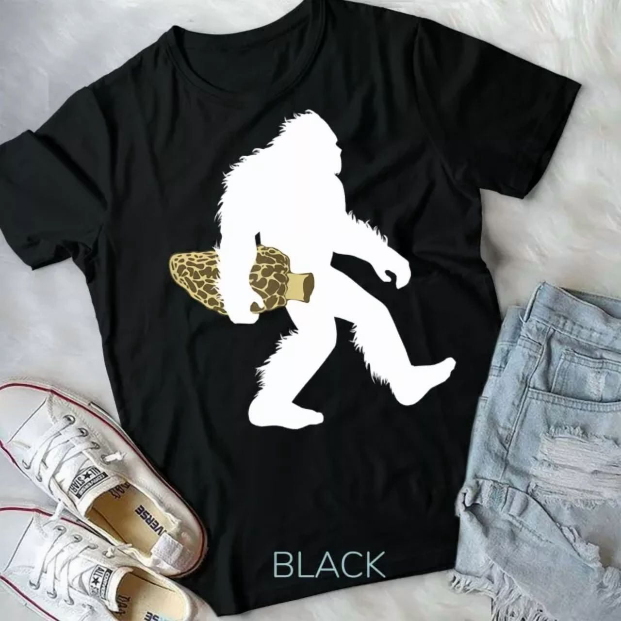 Bigfoot With Morel Mushroom Shirt, Sasquatch Fungi Tee Gift Unisex Form ...