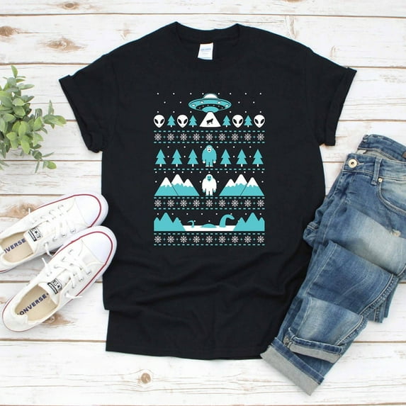 Bigfoot Yeti Loch Ness Sasquatch Alien Ugly Christmas Graphic T Shirt ...