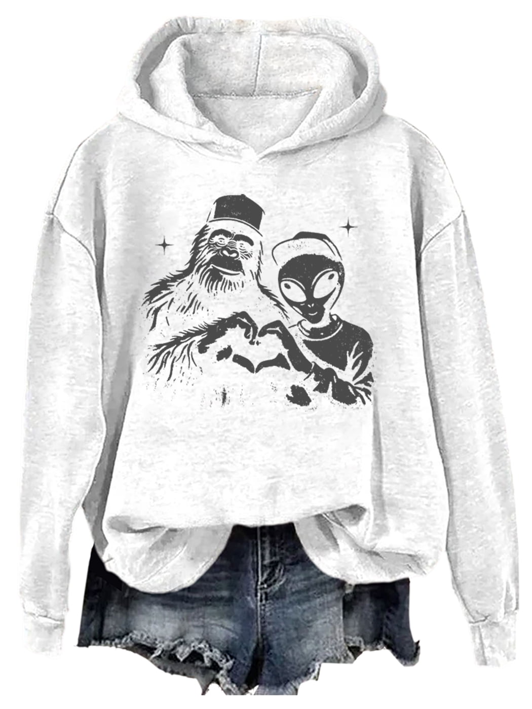 Bigfoot and Alien Hoodie, Funny Cryptid Graphic Hoodie, Bigfoot and ...