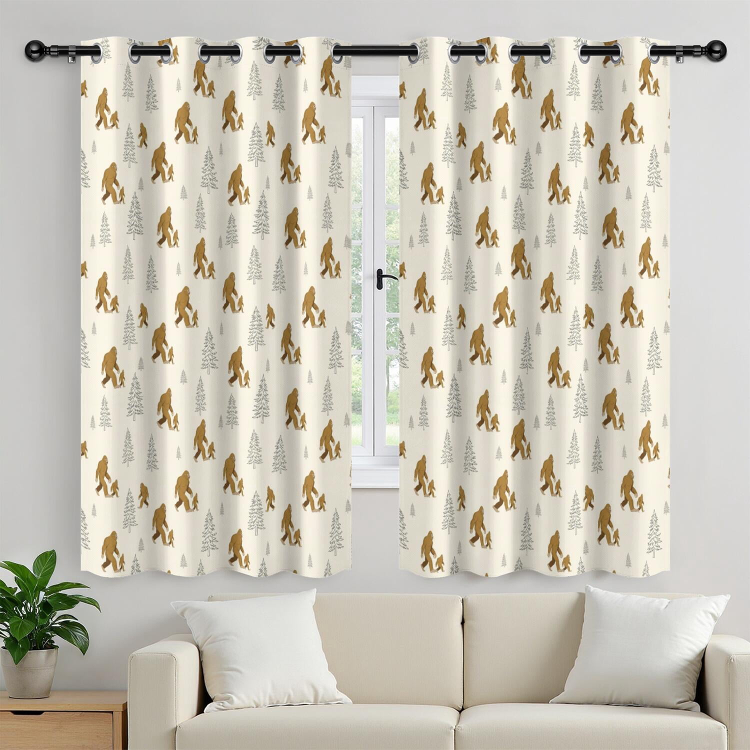 Bigfoot and Baby Beige Pattern Blackout Curtains,Triple Weaved Fabric ...