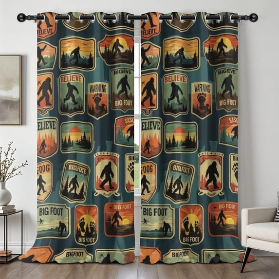 Bigfoot and Badge Blue Pattern Blackout Curtains,Triple Weaved Fabric ...