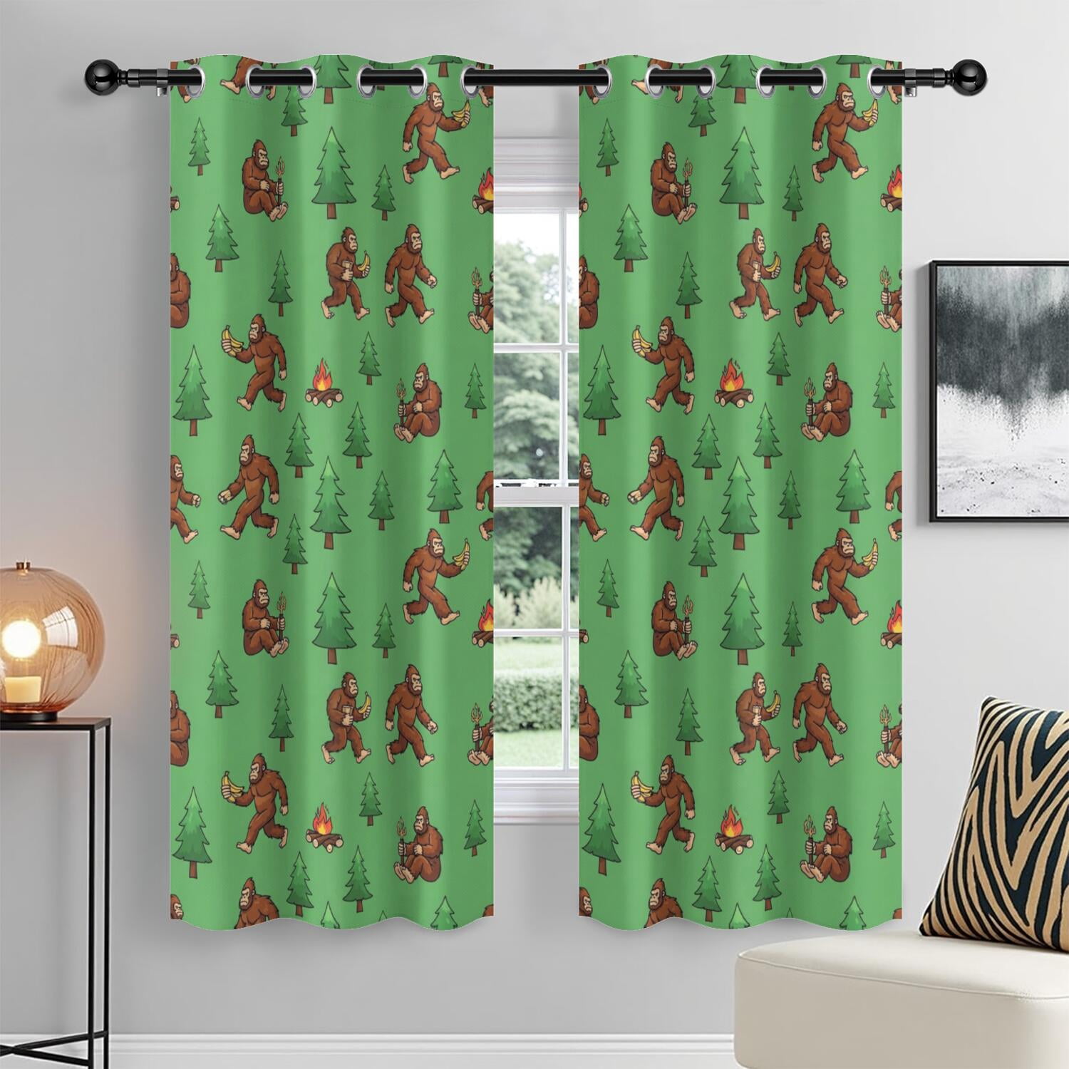 Bigfoot and Banana Green Pattern Blackout Curtains,Triple Weaved Fabric ...