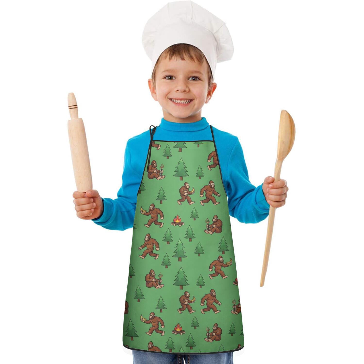 Bigfoot and Banana Green Pattern Teens Aprons, Adjustable Neck Strap ...