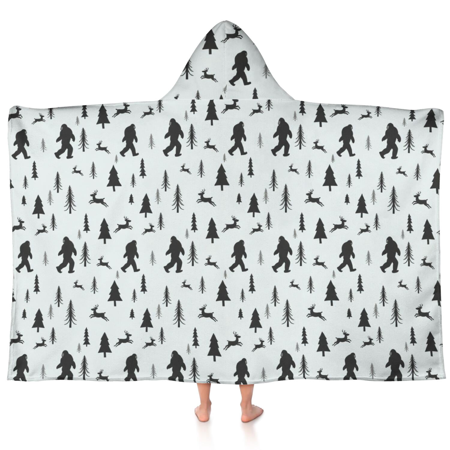 Bigfoot and Deer White Pattern Teens Hooded Bath Towel Wrap for Ages 3 ...