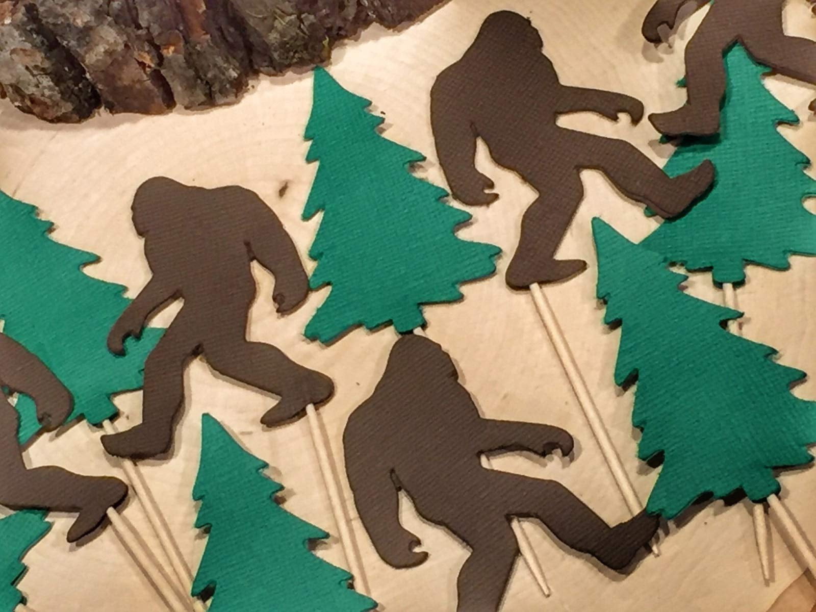 Bigfoot and Evergreen Tree Cupcake Topper - Sasquatch Food Picks ...