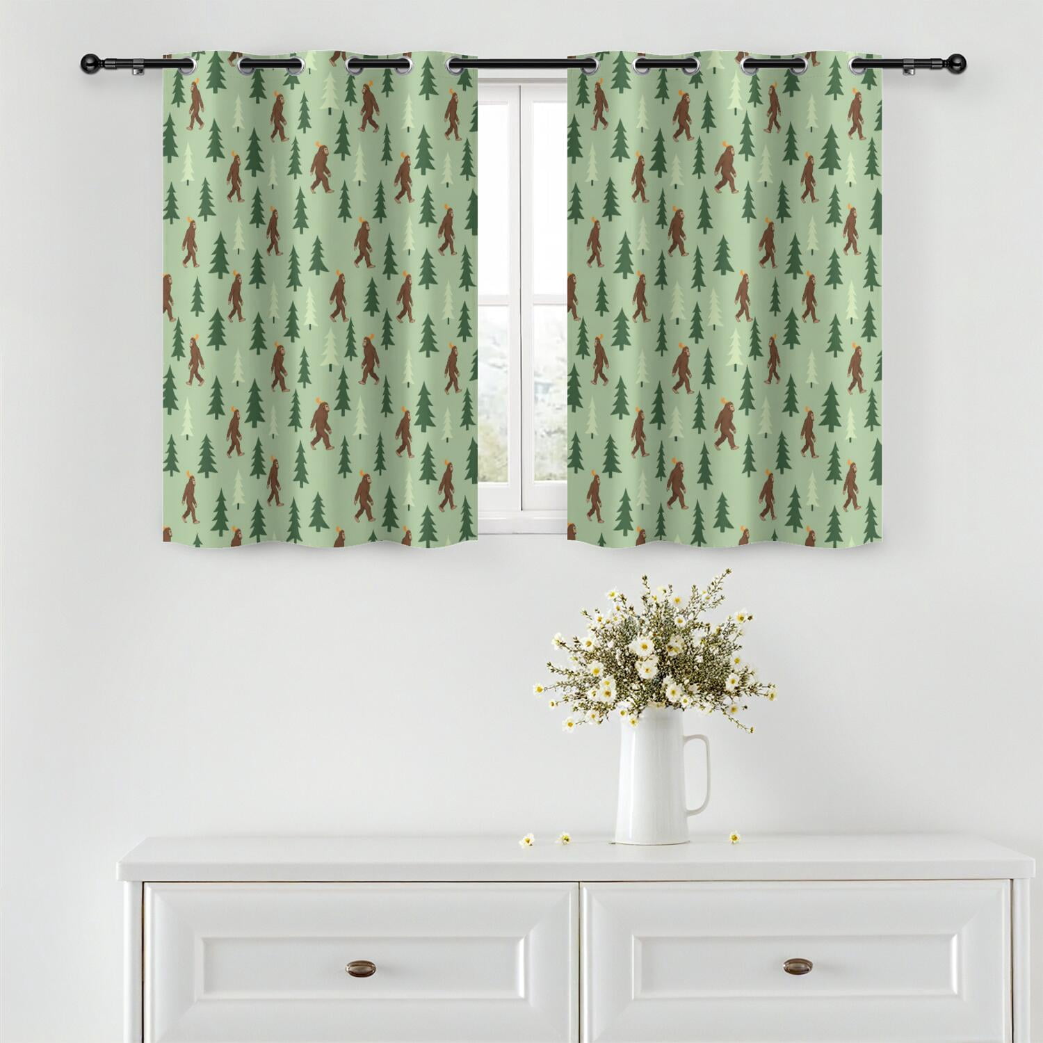 Bigfoot and Feather Green Pattern Blackout Curtains,Triple Weaved ...