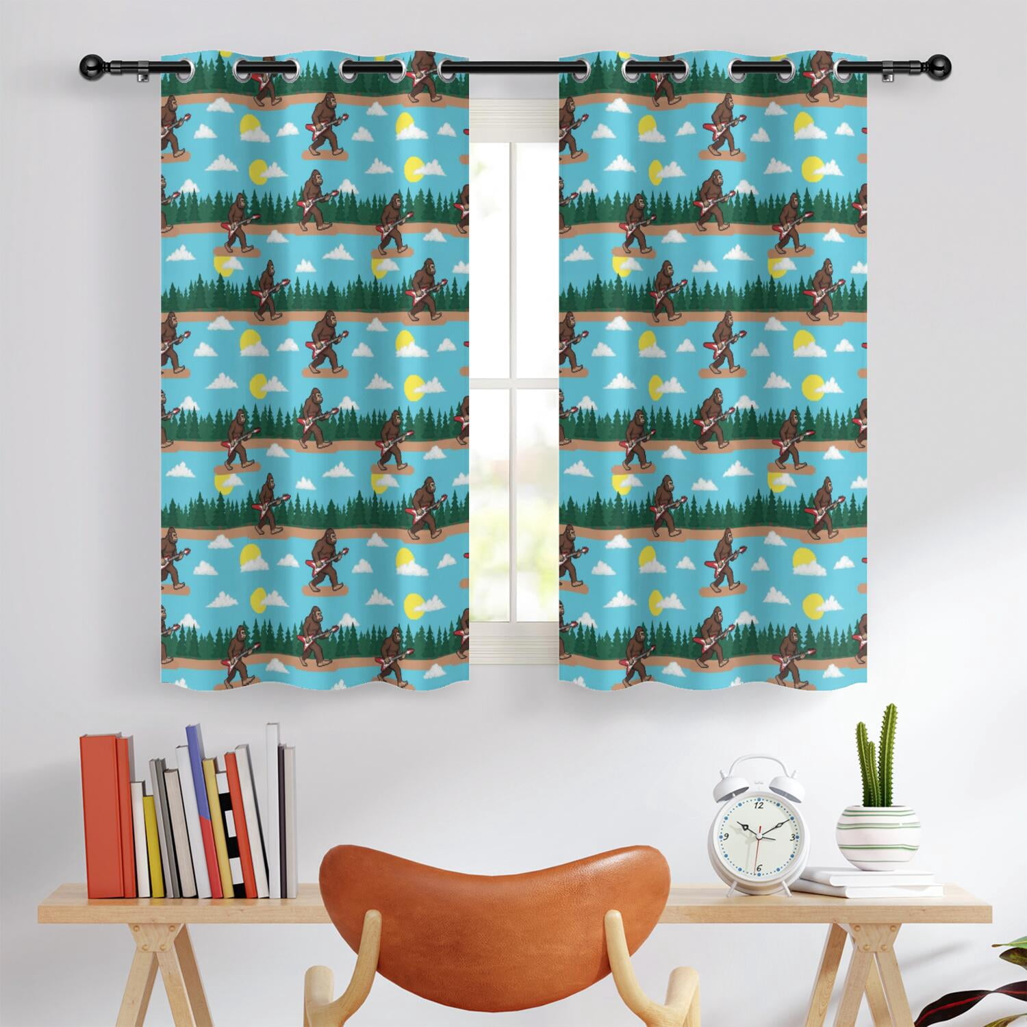 Bigfoot and Guitar Blue Pattern Blackout Curtains,Triple Weaved Fabric ...